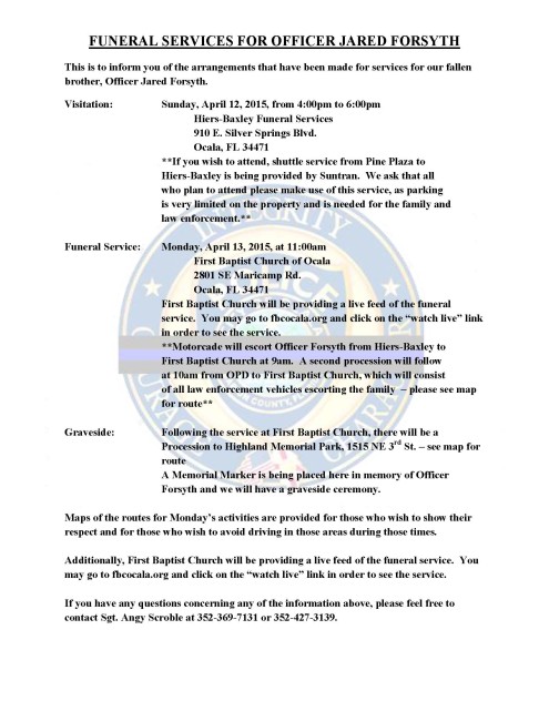 Ocala Post (Ocala News) - Services for Ocala Police Officer Jared Forsyth